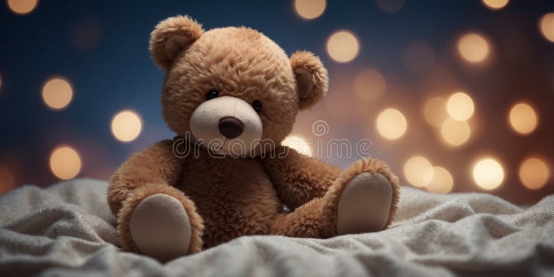Dreamy Night Scene with Teddy Bear and Crescent Moon. Stock Image ...