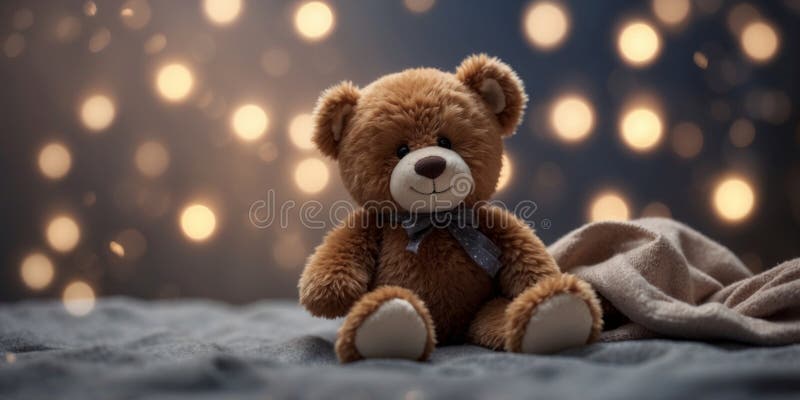 Dreamy Night Scene with Teddy Bear and Crescent Moon. Stock Photo ...