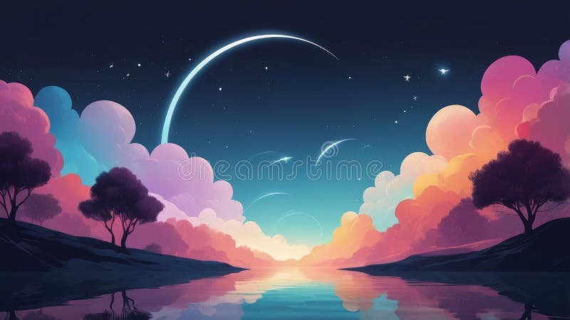 Dreamy Night Sky with Colorful Clouds Stock Illustration - Illustration ...