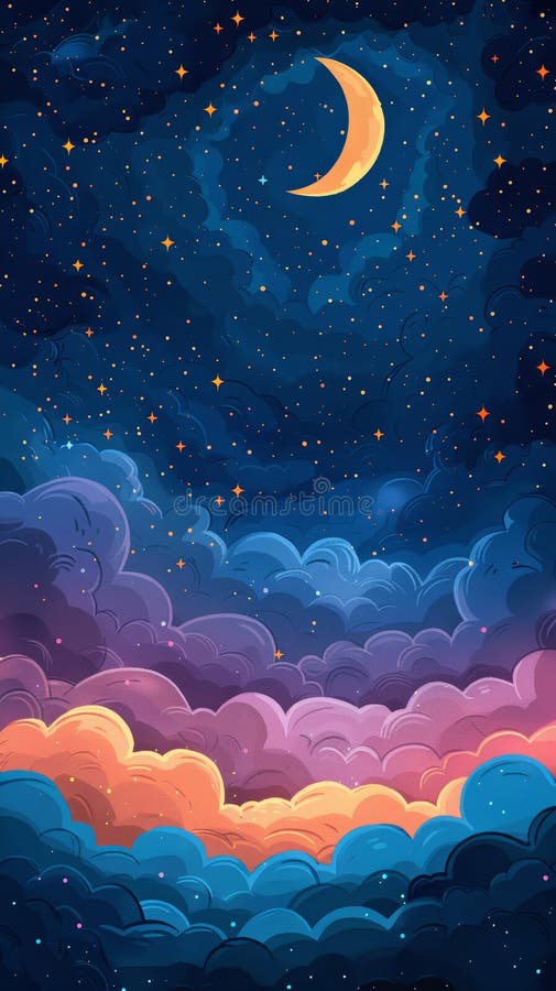 Dreamy Night Sky with Whimsical Clouds Generative AI Stock Illustration ...