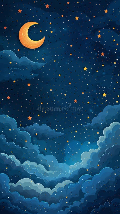 Dreamy Night Sky with Whimsical Clouds Generative AI Stock Illustration ...