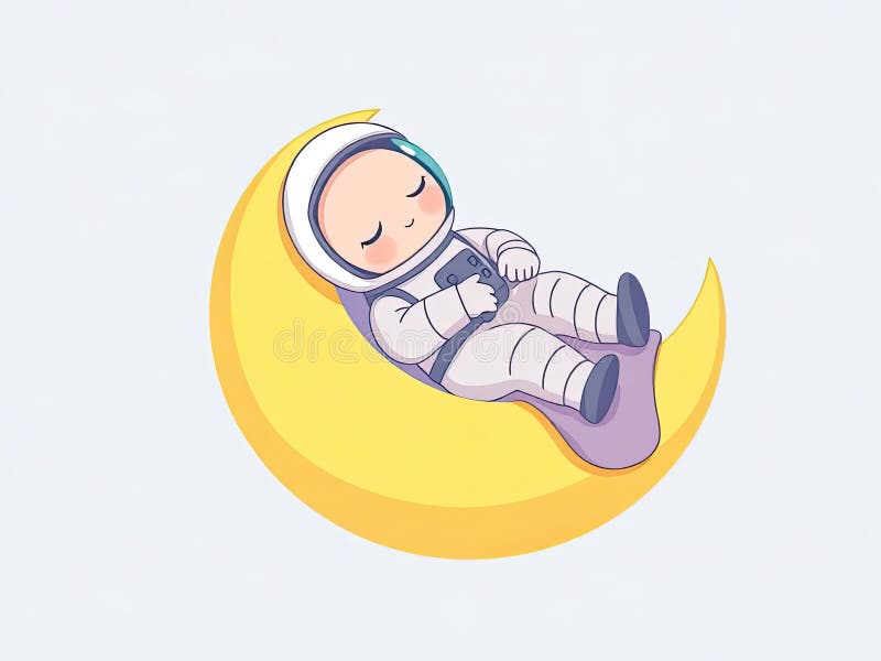 Dreamy Night with Tiny Astronaut Stock Illustration - Illustration of ...