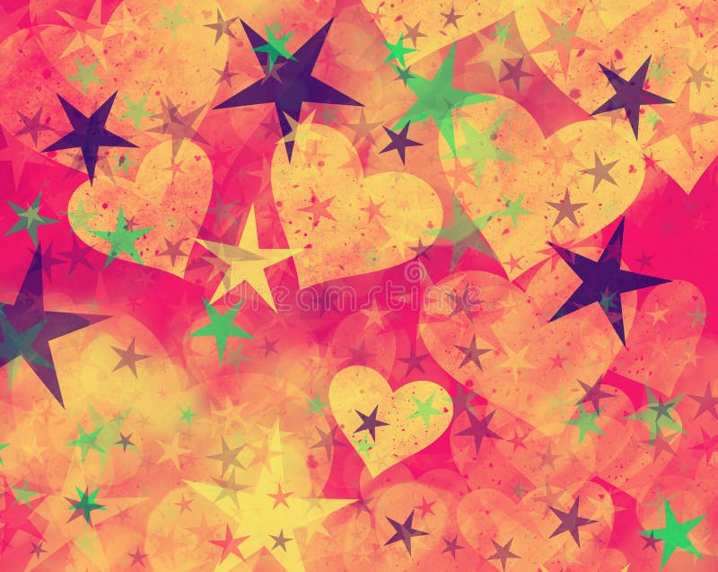 Dreamy Painted Hearts and Stars Backgrounds Stock Illustration ...