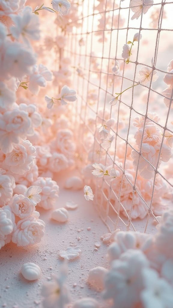 Dreamy Pastel Blossoms on Wire Mesh with Soft Light Stock Image - Image ...