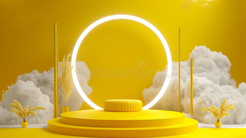 Dreamy Pastel Cloud Background Podium with Yellow 3d Product Display ...