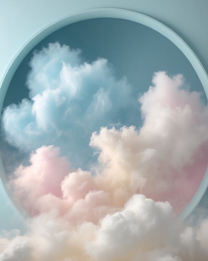 Dreamy Pastel Clouds with Soft Blue Circular Frame for Creative ...