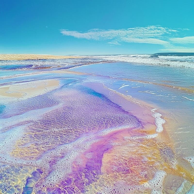 Pastel Beach Seascape Ocean Waves Sand Foam Summer Stock Illustration ...