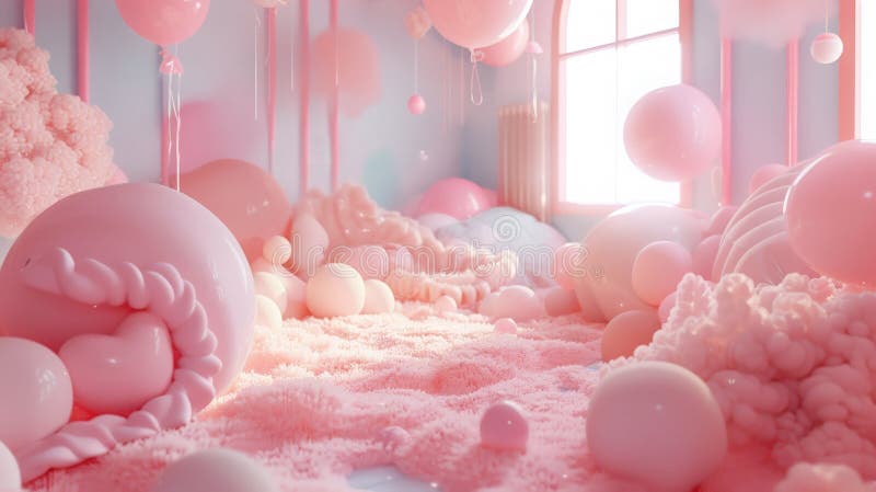 Dreamy Pastel Pink Balloon Room with Soft Cushioned Floor in Sunlit ...