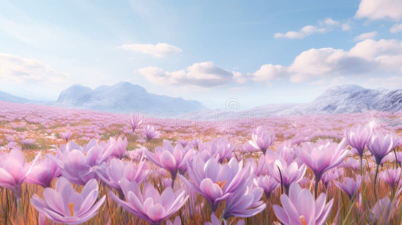 Dreamy Pink Flower Field in Realistic Style - Rtx on Stock Illustration ...
