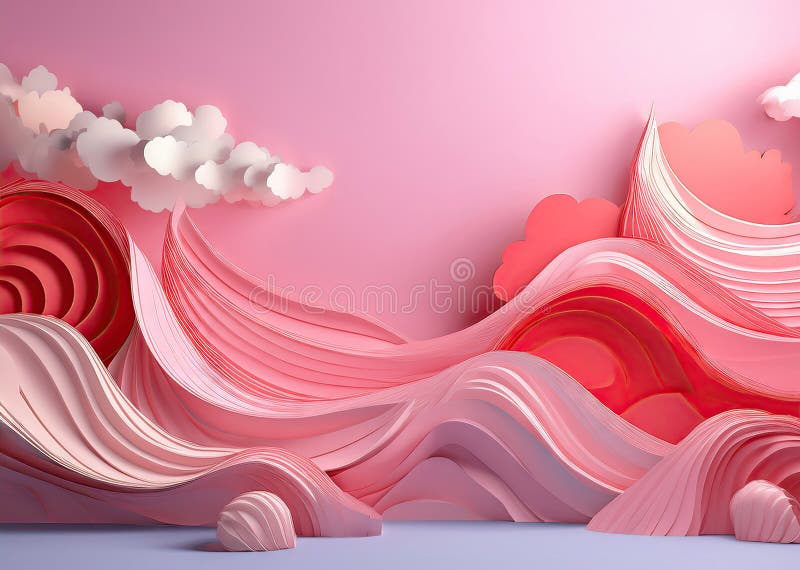 Dreamy Pink Paper Waves Landscape: a Serene 3D Render Stock ...