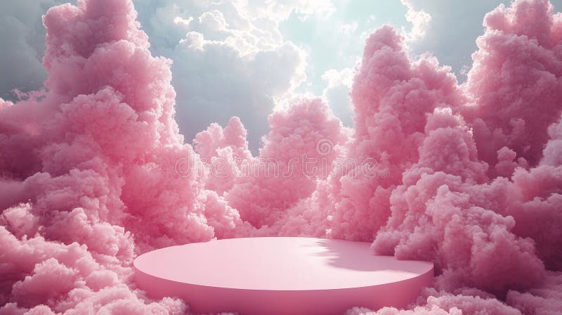 Dreamy Pink Platform Surrounded by Soft Clouds in a Serene Romantic ...