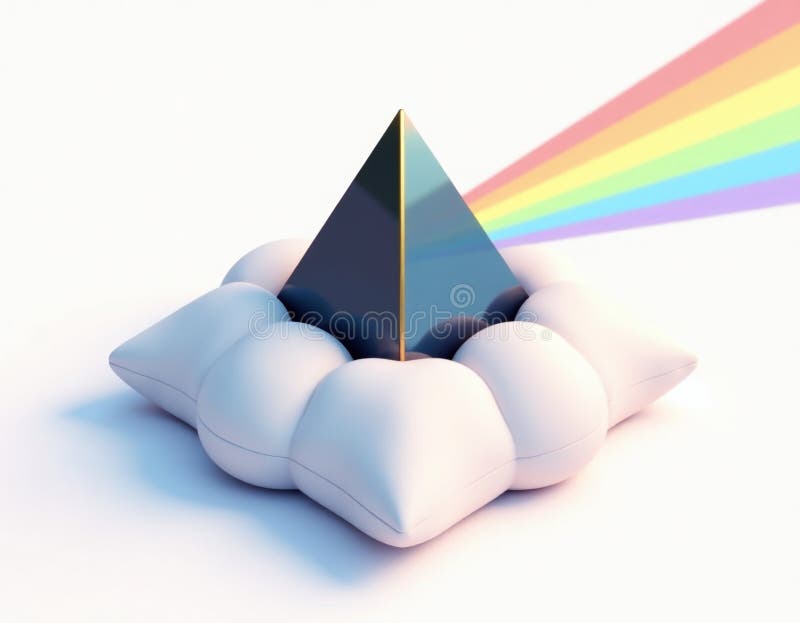 Dreamy Pyramid Black Prism on a Cloud with Rainbow Light Stock ...
