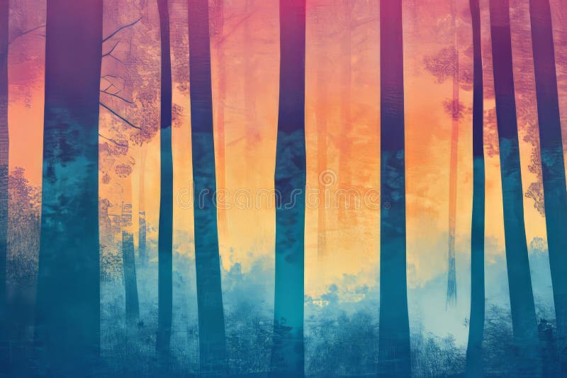 A Dreamy Risograph Forest Where the Trees are Made of Layered Halftone ...