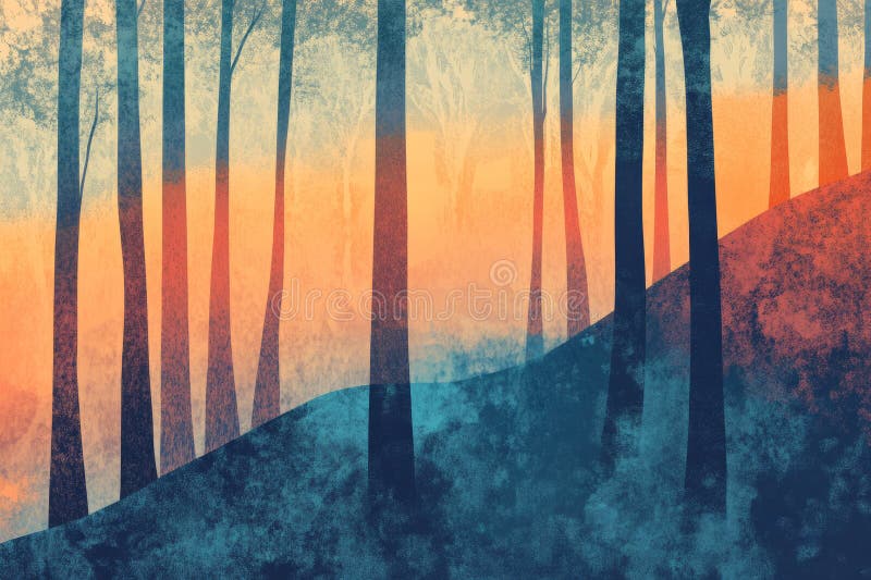 A Dreamy Risograph Forest Where the Trees are Made of Layered Halftone ...