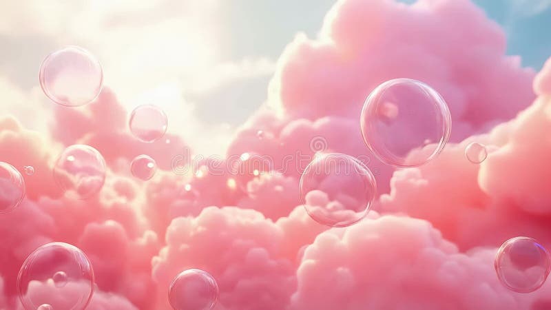 Dreamy Scene of Bubbles in Fluffy Pink Clouds Under Light Stock Video ...