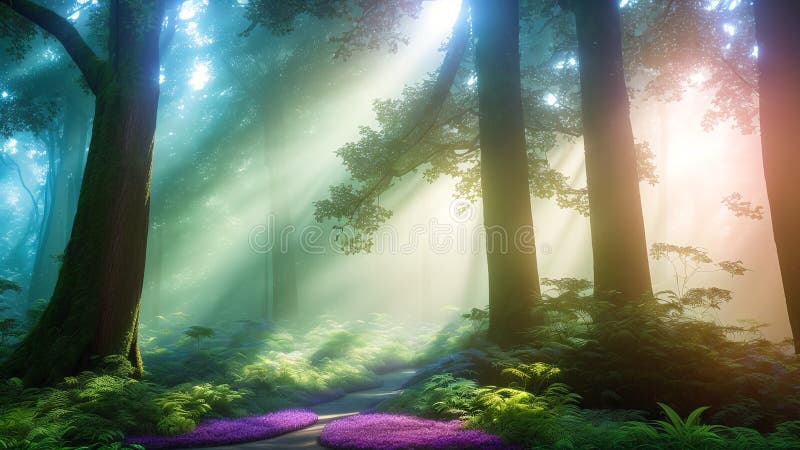 A Dreamy Scene of a Forest with a Path and Trees AI Generative Stock ...