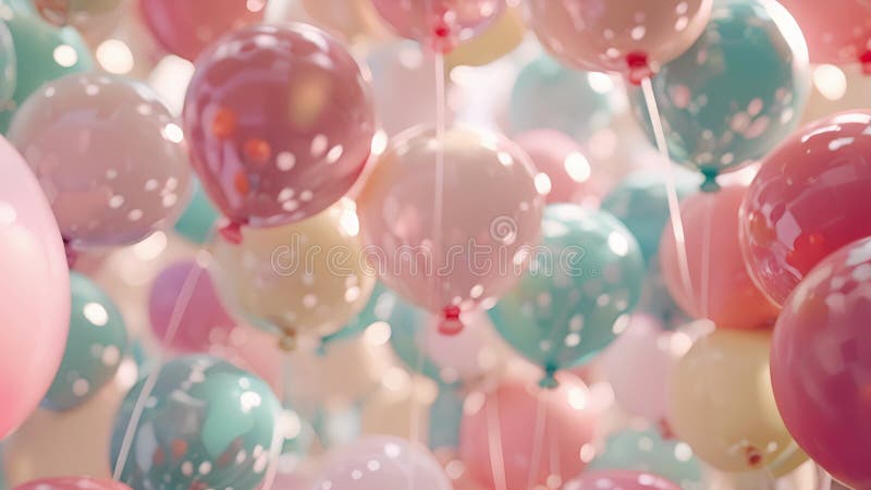 A Dreamy Scene of Pastel Balloons Twirling from the Ceiling Creating a ...
