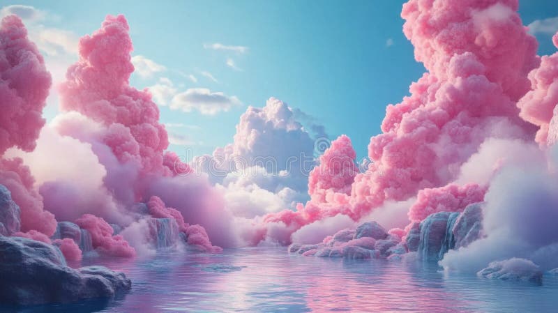 A Dreamy Scene of Pink Clouds Set Against a Serene Blue Backdrop Stock ...