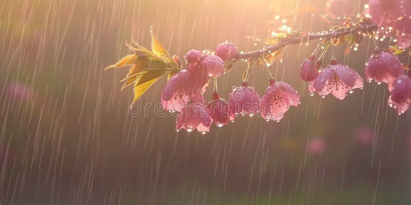 Dreamy Spring Rain with Blossom Branch for Seasonal Design Stock ...