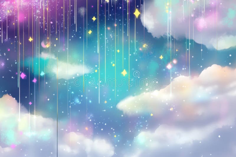 Dreamy Starry Sky with Colorful Clouds and Falling Stardust Background ...