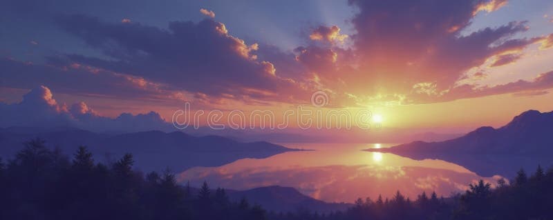 Dreamy Sunset with Blended Brush Strokes and Shadows, Shadow Effect ...