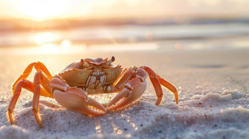 Dreamy Sunset with a Crab on a Seashore Stock Illustration ...