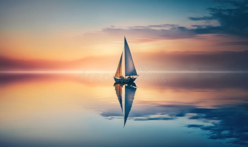 Dreamy Sunset Sailing on Calm Lake Background for Invitations and ...
