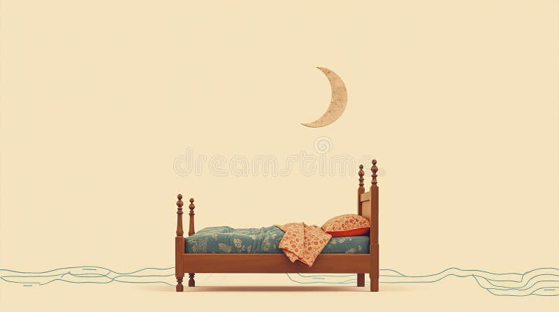 Dreamy Surreal Collage with Vintage Bed and Floating Patterns Stock ...