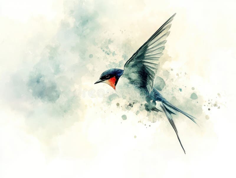 Dreamy Swallow Emerging in Abstract Watercolor Art Scene Stock ...