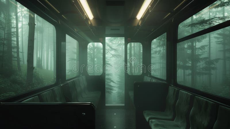 A Dreamy Train Ride through a Misty Forest with the Trains Headlights ...