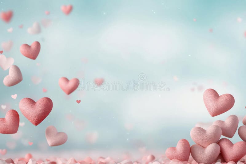 Dreamy Valentine Day Background with Floating Pink Hearts and Soft ...