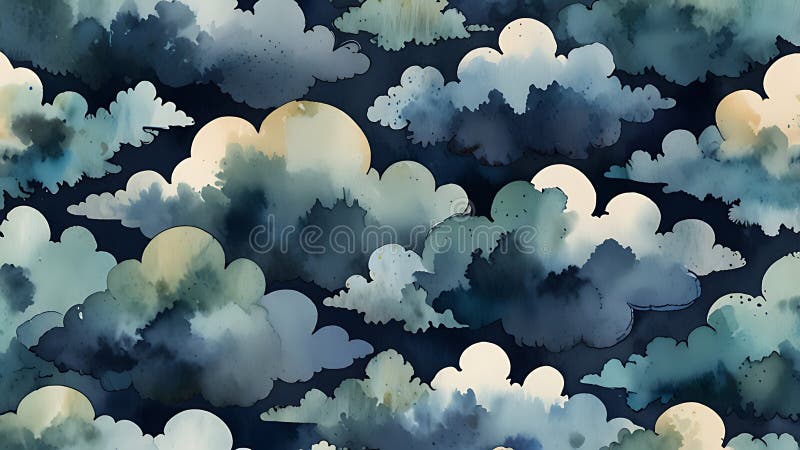 Dreamy Watercolor Clouds with Moonlight in a Night Sky Stock ...