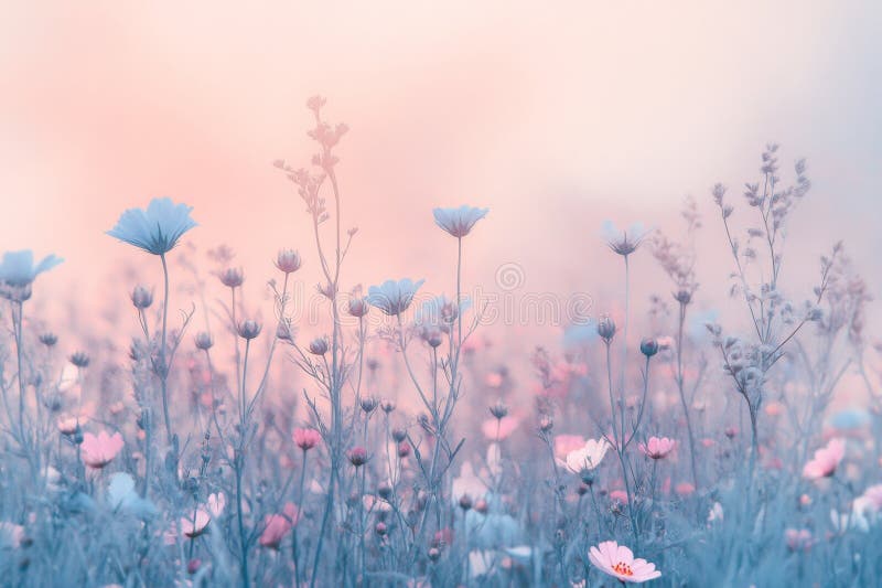 Dreamy Wildflower Meadow in Soft Pastel Hues at Dawn Stock Image ...
