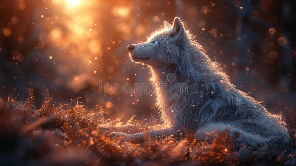 Dreamy Wolf in Forest Glow - Generative Ai Stock Illustration ...