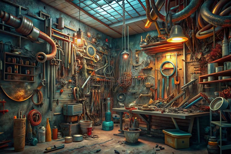 A Dreamy Workshop Oasis a Surreal Exploration of Tools Imagination and Cluttered Creativity ...