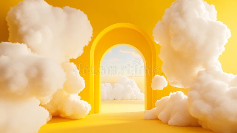 Dreamy Yellow Archway Surrounded by Soft Cloudlike Structures Stock ...