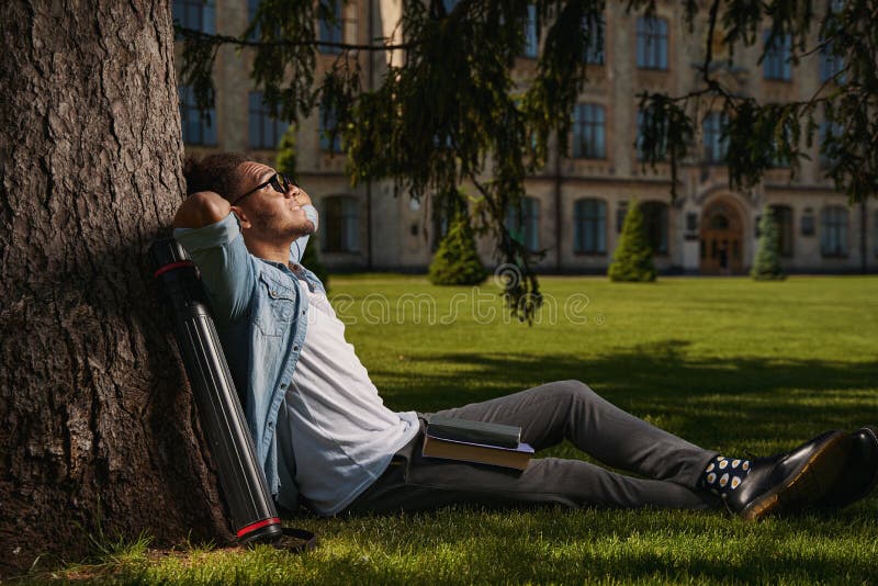 Dreamy Young Architecture Student Relaxing Outdoors Alone Stock Photo ...