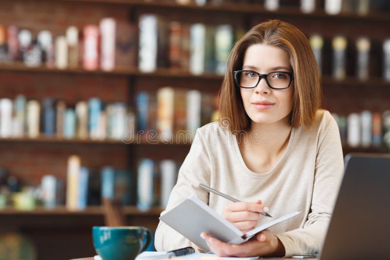 Dreamy Young Journalist Creating Article Writing Ideas in Notebook ...