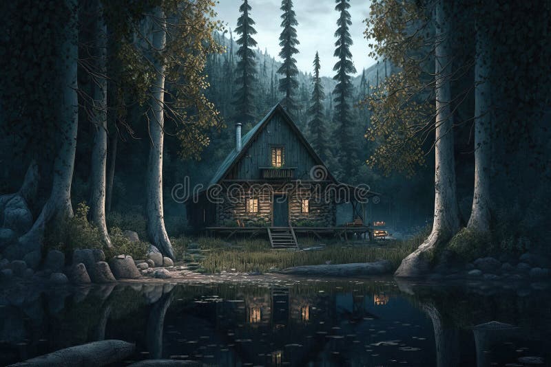Scary Country Cabin in the Woods at Night Stock Illustration ...
