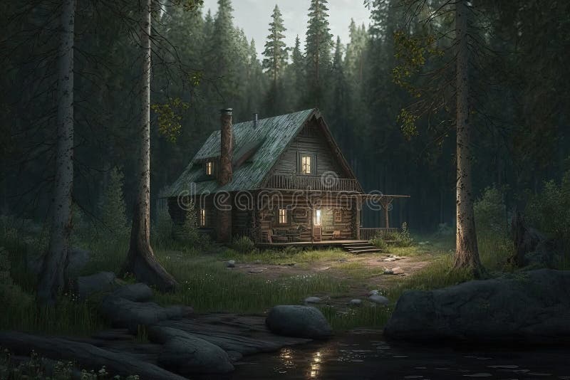 Scary Country Cabin in the Woods at Night Stock Illustration ...