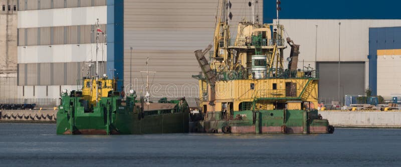 Dredger ans dump barge editorial stock image. Image of seabed - 364805059