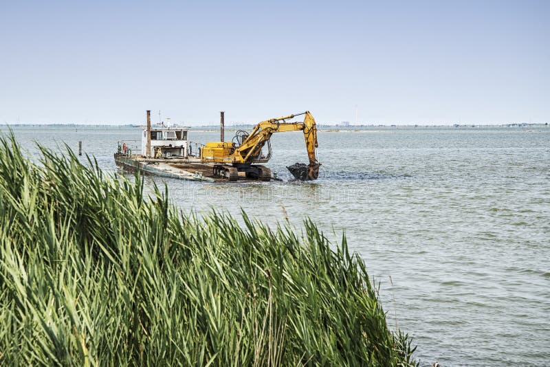 Dredger on the river stock image. Image of industry, shabby - 83660311