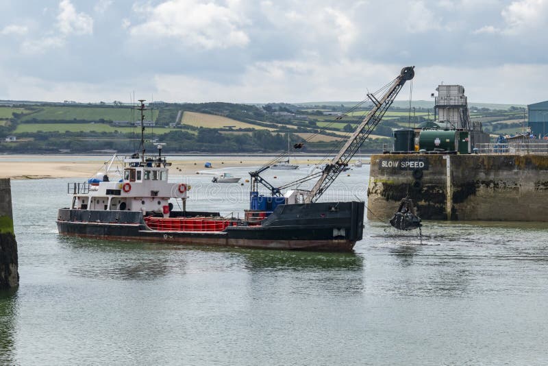 Dredger at Work in Harbour Entrance Stock Image - Image of ship ...