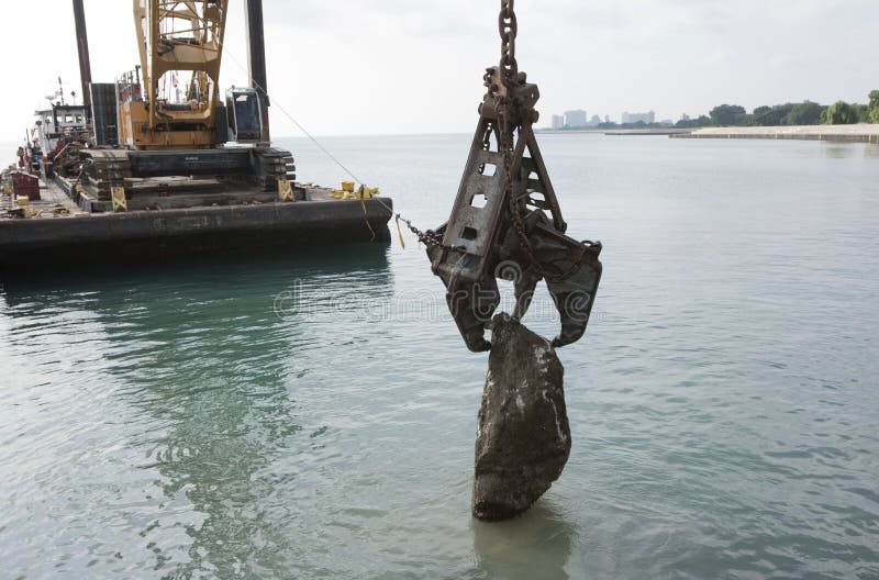 Dredging stock photo. Image of rock, water, crane, chicago - 15860648