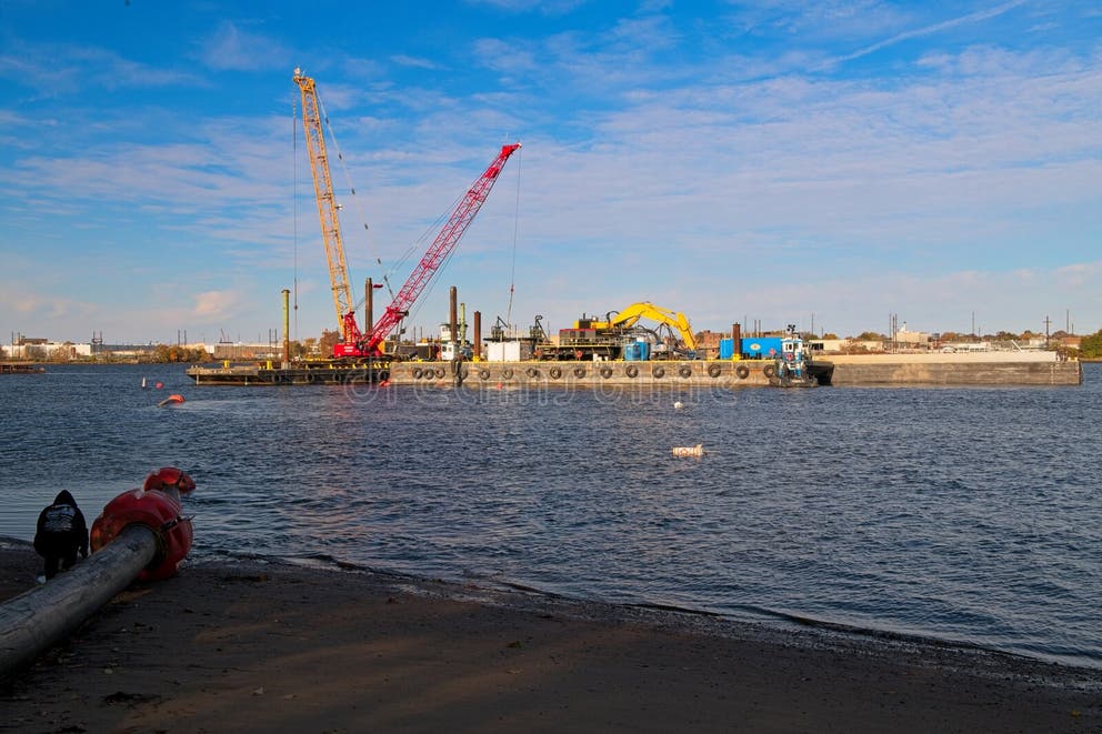 Dredging Barge on the Delaware River Stock Photo - Image of barge ...