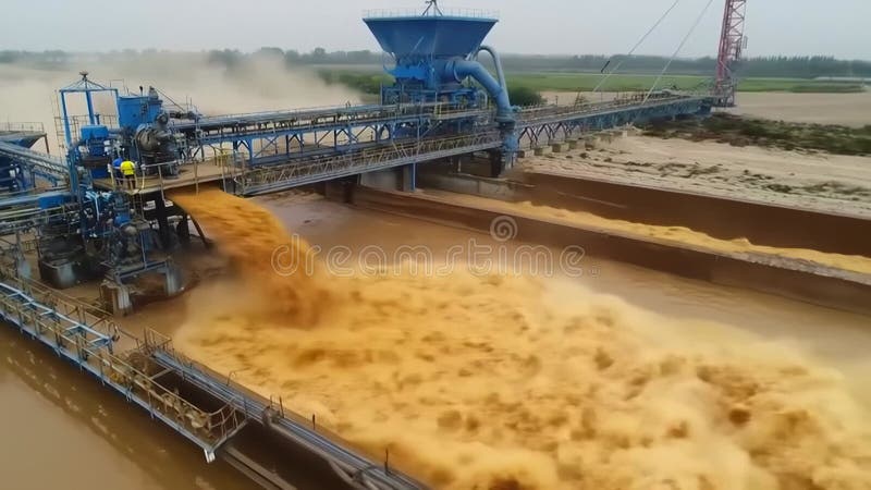 Dredging Machine Pumping Muddy Water into Sediment Pools at an ...