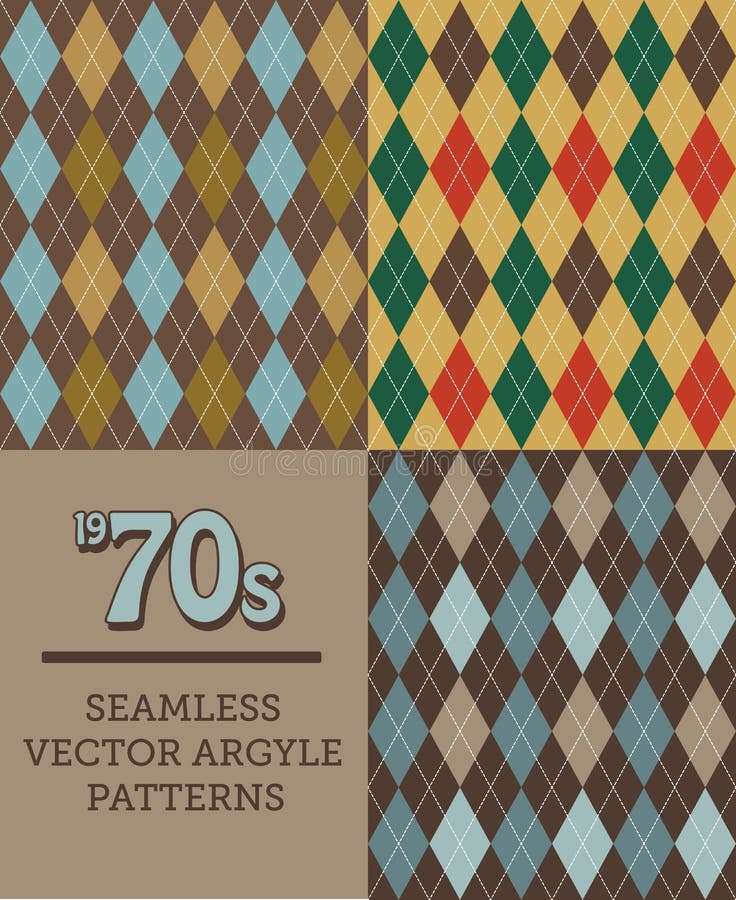 Drei Retro- 1970s-style Nahtloser Argyle Patterns Vektor Abbildung ...