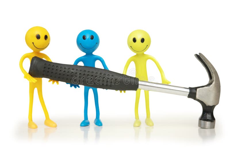 Drei Smilies, Die Hammer Anhalten Stockbild - Bild von emoticon, metall ...