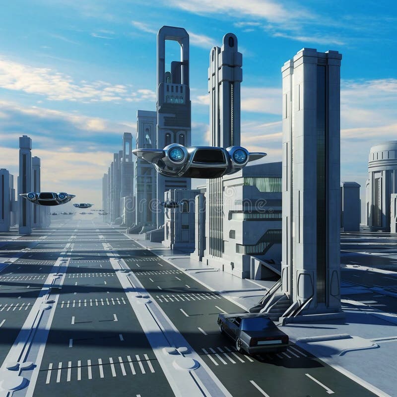 Futuristic Cityscape with Flying Cars: Advanced Urban Design and ...