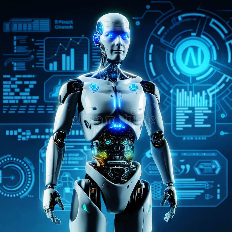 Futuristic AI Robot with Advanced Technology Interface and Glowing LED ...